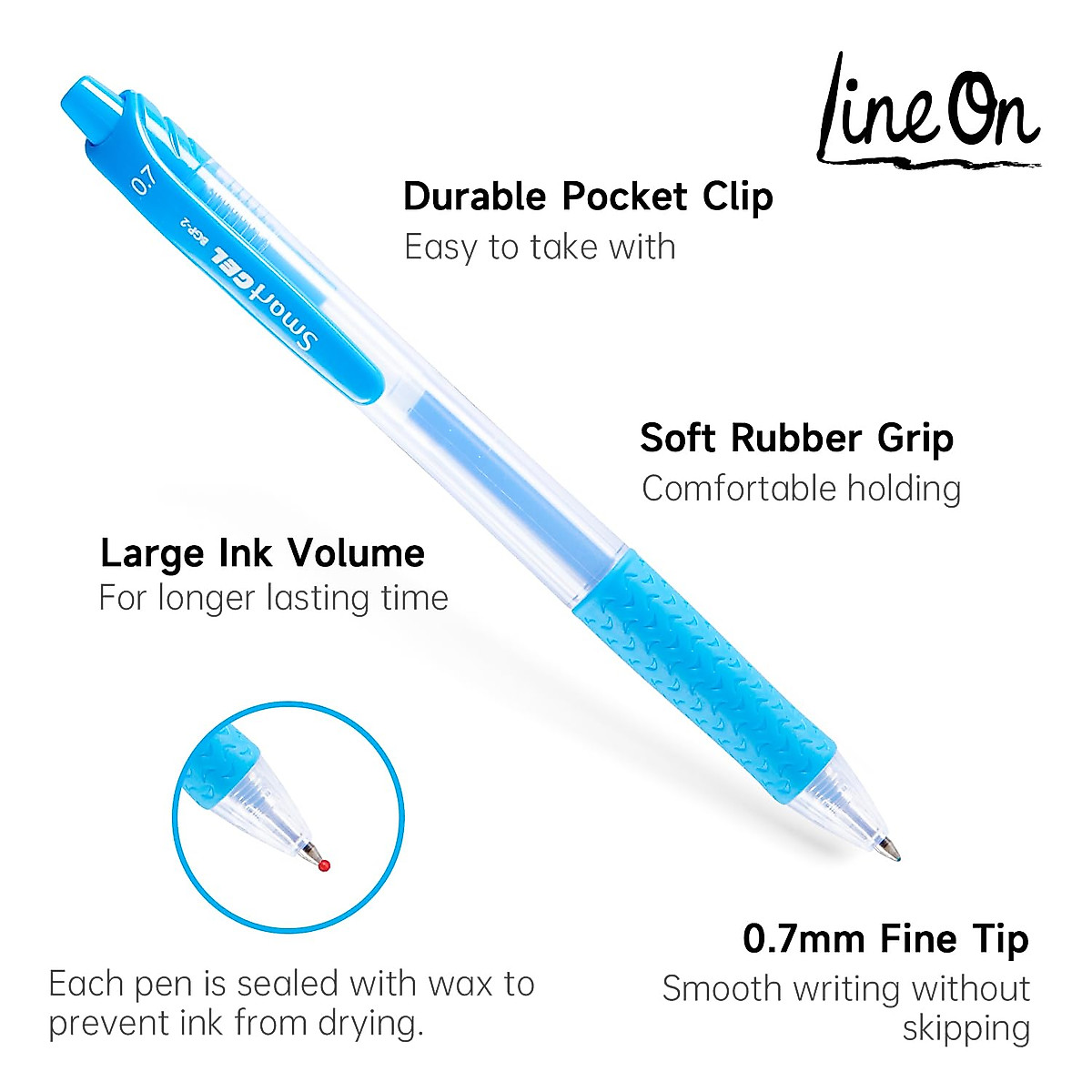 Colored Gel Pens, Lineon 24 Colors Retractable Gel Ink Pens with Grip, Medium Point(0.7mm) Smooth Writing Perfect for Adults and Kids Journal Notebook Planner, Writing in Office and School