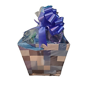 Blue Pixelated Graduation Birthday Gift Basket Gaming Gamer Gift Basket (Filled Gamer Easter Gift Basket)