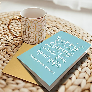 Chenive Funny Bridal Shower Card for Bride To Be, Happy Bridal Shower Card for Friend Bestie Sister, Sorry We're All Staring At You While You Open Gifts