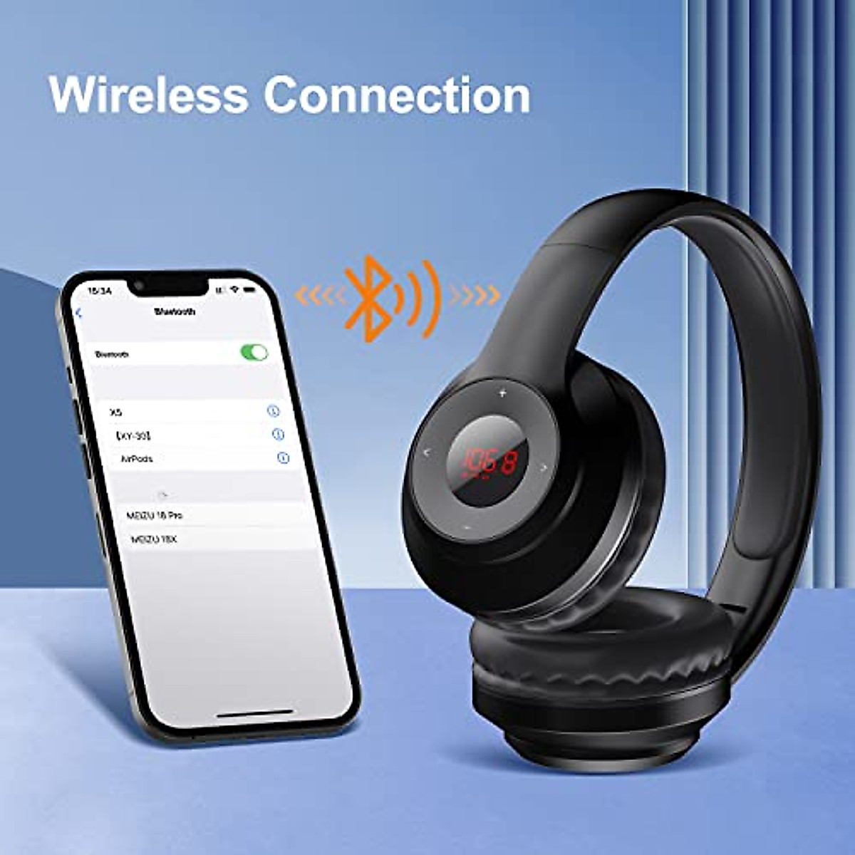 X5 Wireless FM Radio Headphones with Bluetooth, Built in Microphone, Rechargeable and Portable Radio Headset, Over Ear Headphone with Soft Ear Muffs, Stereo Sound, for Jogging, Cycling, Mowing