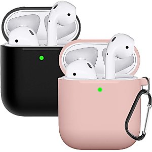 Compatible with AirPods Case Cover Silicone Protective Skin for Airpods Case 2&1 (2 Pack) Black/Sand Pink