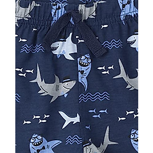 The Children's Place Baby Boys Sleeve Shirt and Shorts, 4-Piece Playwear Set 4-Pack, Shark Blue, 9-12 Months