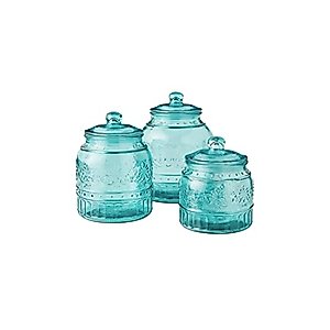 The Pioneer Woman Cassie Glass Canister 3 PC Set, Teal