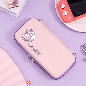 Geekshare Cute Plug Bunny Case Compatible with Nintendo Switch Lite - Portable Slim Travel Carrying Case fit Switch Lite & Game Accessories - with a Removable Wrist Strap