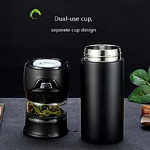 15 oz Double Wall Glass Tea Bottle, Portable Vacuum-Insulated Thermal Tea Bottle, Tea Tumbler with Infuser (black)