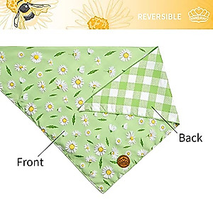 CROWNED BEAUTY Spring Summer Dog Bandanas Reversible Large 2 Pack, Floral Set, Plaid Adjustable Triangle Holiday Green Scarves for Medium Large Extra Large Dogs Pets DB34-L