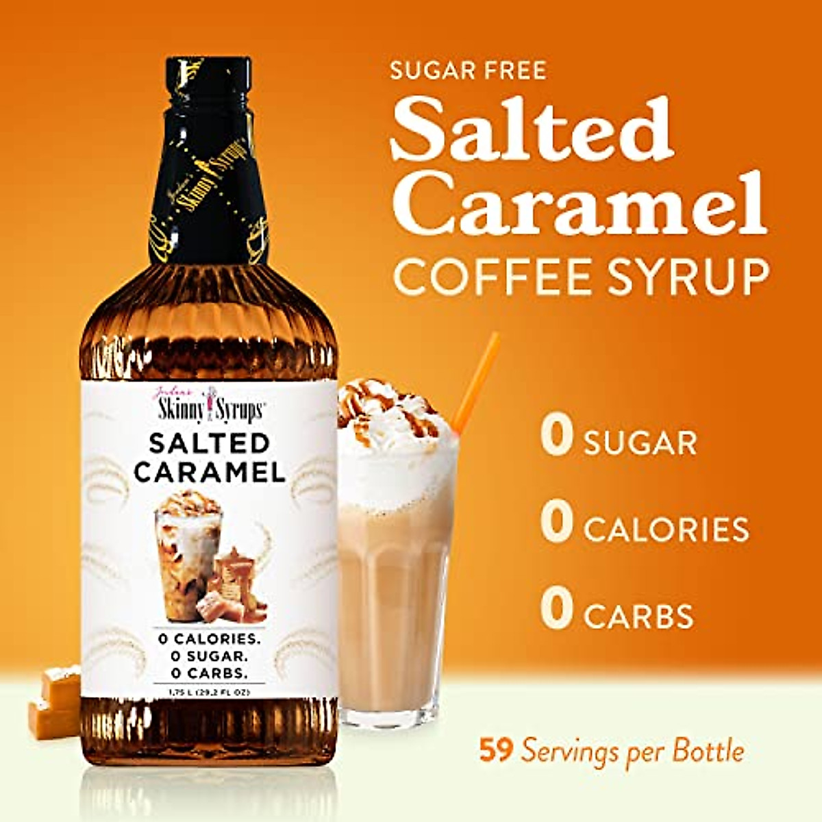 Jordan's Skinny Syrups Sugar Free Salted Caramel Coffee Syrup, 1.75L - Gluten Free, Keto Friendly