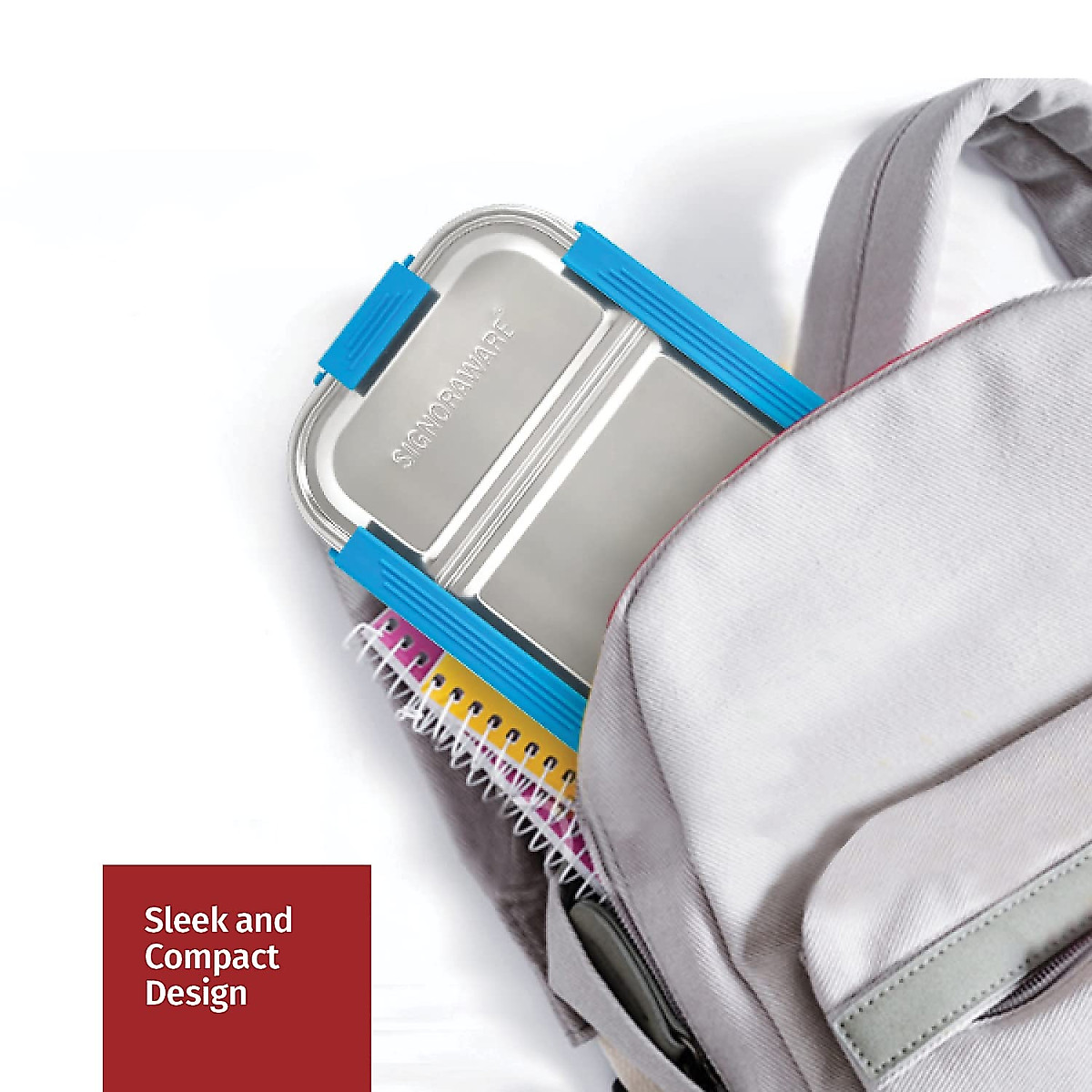 Signoraware Stainless Steel Bento Box For Men, Blue, 34 Oz, Leakproof Between 2 Compartments, Portion Control, Easy To Carry