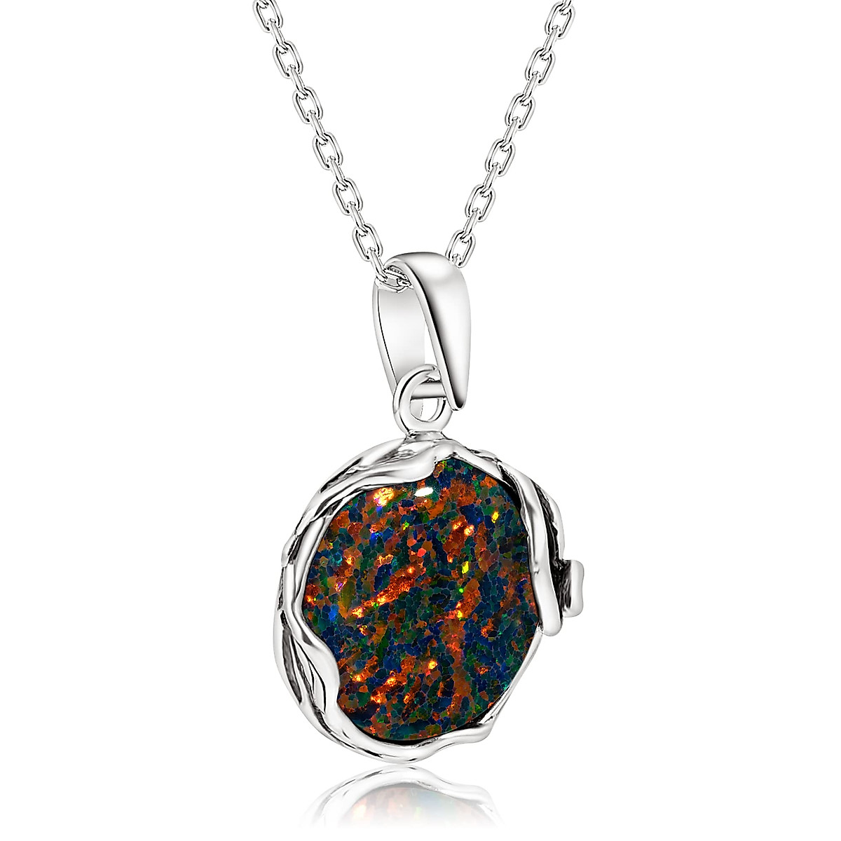 925 Sterling Silver Black Fire Opal Vintage Style Large Pendant; Libra October Birthstone; Dainty Black Stone Pendant; Handmade Antique Style Black Opal Necklace For Classy Women