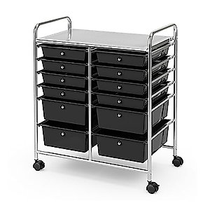 MEDIMALL 12 Drawers Rolling Storage Cart, Multipurpose Craft Storage Cart with Wheels, Mobile Tools Scrapbook Paper Organizer Cart for Office School Home Use (Black)