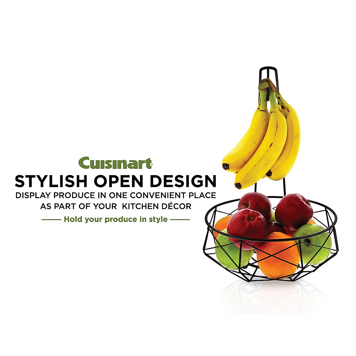 Cuisinart Stainless Steel Fruit Basket with Banana Hanger, Matte Black - Perfect Fruit Basket for Kitchen & Dining Tables to Showcase & Organize Fresh Produce - Sturdy Banana Holder with Fruit Storage
