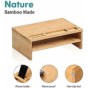 Well Weng Desk Monitor Riser Stand with Storage Organizer 2 Shelves for Computer, iMac, Printer, Laptop