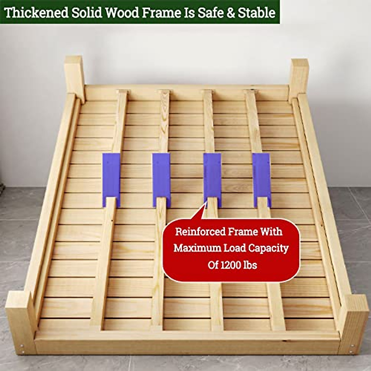 QQXX Scandinavian Bed Frame,Natural Solid Wood Bed Frame,Japanese Platform Bed Frame with Storage Drawers,12" Tall Wooden Floor Bed Frame for Bedroom,Twin XL,39.5" W x 81" L x 12" H