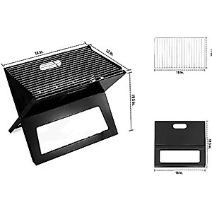 Elly Portable Design Handy and Lightweight Briefcase Easy to Clean. Ideal for Outdoor Barbecue, Camping 19.5x12x16 Foldable Grill, Black