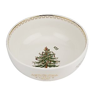 Spode Christmas Tree Gold Large Round Bowl | Serving Salad, Pasta, and Side Dishes | Measures 10-Inches | Holiday Serving Dishes | Dishwasher and Microwave Safe