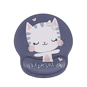 RICHEN Keyboard Wrist Rest and Mouse Pad with Wrist Support, Memory Foam Set for Computer/Laptop/Mac,Gaming and Office, Durable & Comfortable & Lightweight for Easy Typing & Pain Relief (Cute Cat)