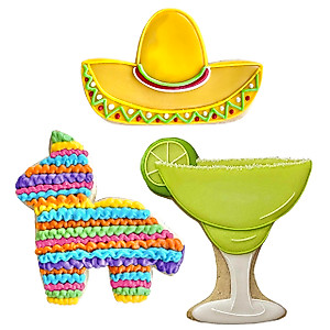 Cinco de Mayo Cookie Cutters 3-Pc Set Made in USA by Ann Clark, Pinata, Sombrero, Margarita Glass