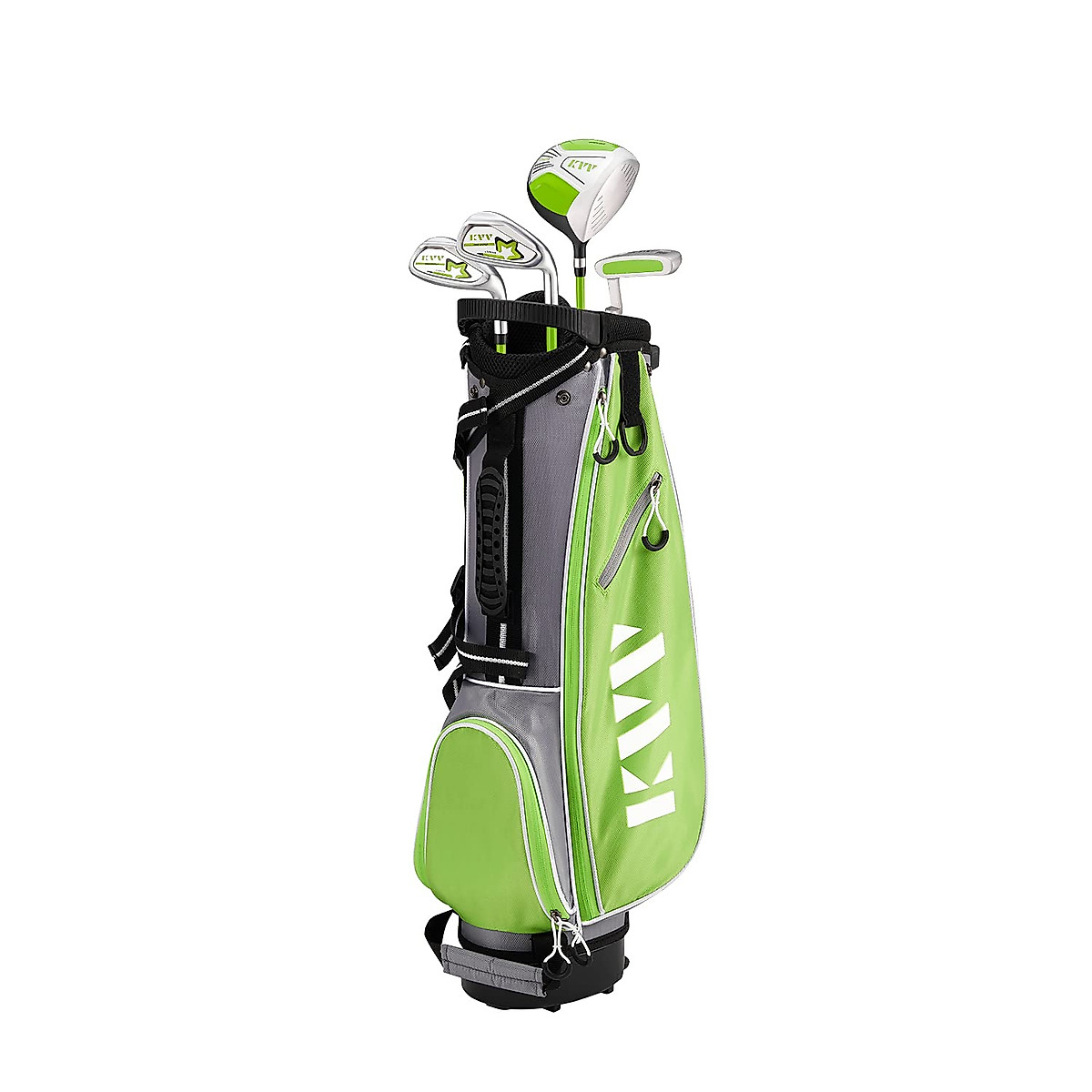 KVV Junior Complete Golf Club Set for Kids/Children Right Hand, 4-Piece Set Includes Oversize Driver, S# & 7# Irons, Putter, Head Cover, Portable Golf Stand Bag(Lime8-10)