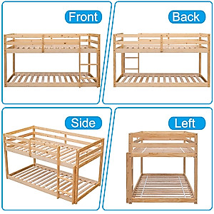 Anwick Twin Over Twin Low Bunk Bed with Stairs and Rails, Wooden Bunk Beds Frame with Safety Guardrail and Slats for Toddlers, Kids, Teens, Boys, Girls, Noise-Free (Natural)