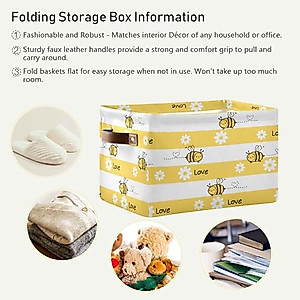 Storage Basket Cube Cartoon Animal Bee with Daisy Large Collapsible Storage Baskets Bins with Handles Laundry Organizer for Closet Shelves Nursery Bathroom Pantry, 1 Pack