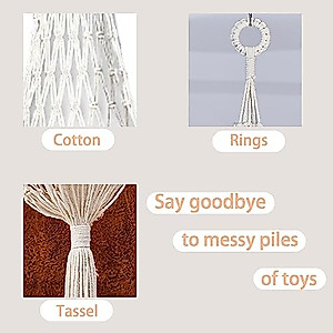 2PC Stuffed Animal Net or Hammock Macrame Toy Diaplay Plush Holder Ceiling Hanging Stuffed Animal Holder with Swag Hook, Corner Toy Storage Organizer for Kids Bedroom Playroom (Cream)