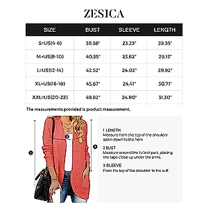 ZESICA Women's 2023 Fall Winter Long Sleeve Open Front Casual Lightweight Soft Knit Cardigan Sweater Outerwear,Watermelon,Medium