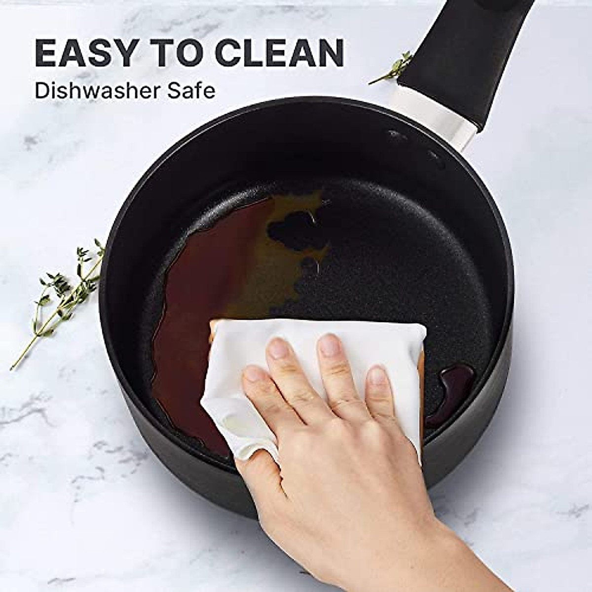 1.5 Quart Nonstick Sauce Pan Hard-Anodized Aluminum with Lid and Cool Touch Handles, Black