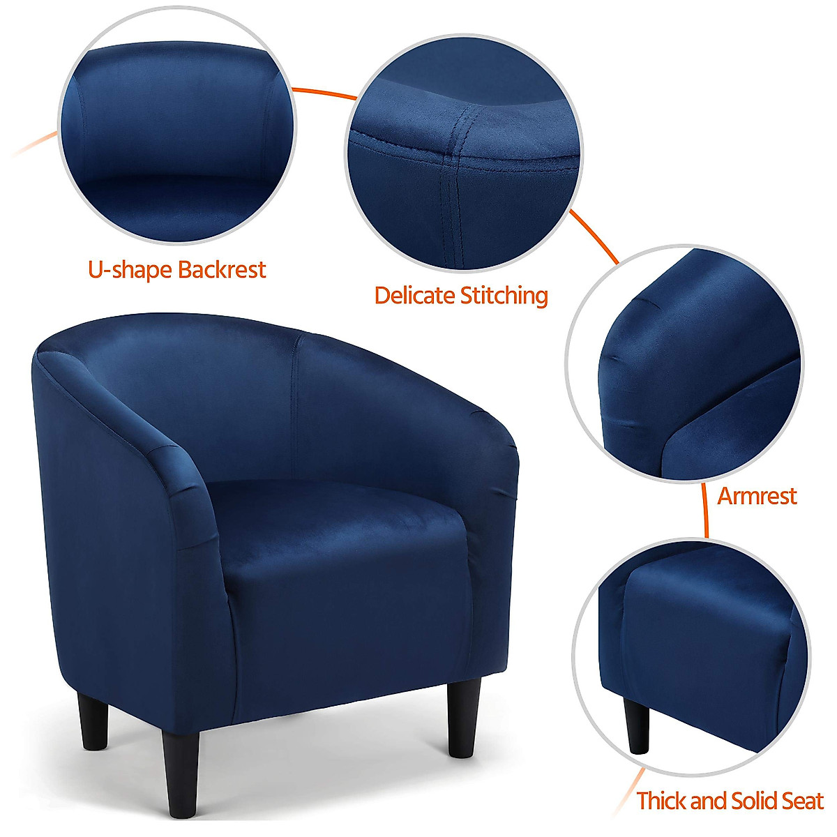 Yaheetech Velvet Accent Chair Set of 2, Barrel Chair for Living Room, Modern Club Chair with Soft Padded Seat and Sturdy Legs for Bedroom Waiting Room Office Reception Room, Navy Blue