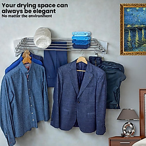 Wall Mounted Drying Rack - Clothes Drying Rack Wall Mounted - Laundry Drying Rack Wall Mount - Drying Rack Clothing Wall Mounted - Stainless Steel 5 Rods - 2 foldable hanger supports (31.5" Wide)