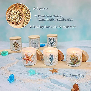 Gorge Moment Scented Candles, 6 Pack Candles for Home Scented, Ocean Themed Glass Jar Candle with Wooden Lid, Aromatherapy Candle Gifts Set for Anniversary Birthday Christmas Mother Valentine's Day