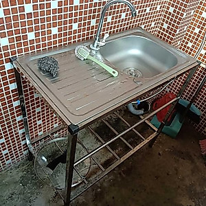 Outdoor Stainless Steel Kitchen Sink, Free Standing Commercial Single Bowl Sink Set with Storage Shelves & Drain Kit for Washing Room Backyard Garage