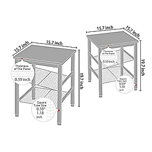 Coral Flower Set of 2 Side Tables, End Tables with Adjustable Mesh Shelves, for Living Room, Bedroom, Industrial, Stable Steel Frame, Easy Assembly, Rustic Brown
