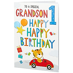 Juvenile Birthday Card Age 1 Grandson - 9 x 6 inches - Regal Publishing,White