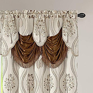 Elegant Comfort Luxurious Beautiful Curtain Panel Set with Attached Valance and Backing 54" X 84 inch (Set of 2), Beige