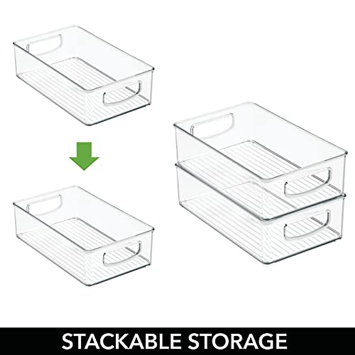 mDesign Small Plastic Kitchen Storage Container Bin with Handles - Organization in Pantry, Refrigerator or Freezer - Food Organizer for Fruit, Yogurt, Squeeze Pouches, Ligne Collection, 8 Pack, Clear