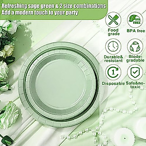 Wesiti 50 Pcs Paper Plates Bulk 7 Inch 9 Inch Disposable Round Dessert Plates Sage Green Dinner Cake Paper Dish for Wedding Bridal Shower Birthday Party Supplies