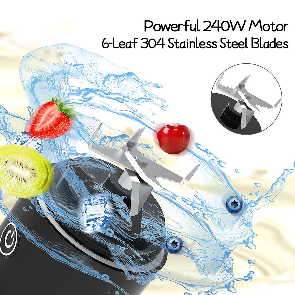 Portable Blender, VKYOZVA Personal Blender for Shakes and Smoothies, 20 OZ Mini Blender with 6 -leaf Sharper Blades, USB Rechargeable Blender Travel Lid with 2 Straws For Home, Kitchen, Office, Gym