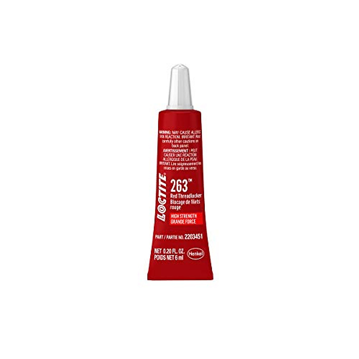 LOCTITE 263 Threadlocker for Automotive: High-Strength, Oil Tolerant, High-Temperature, Fluorescent, Anaerobic, Heavy Duty Applications | Red, 6 ml Tube (PN: 2203451)