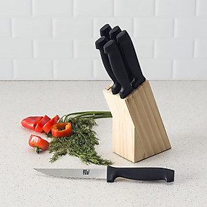 Home Basics 6 Piece Stainless Steel Knife Set with Wooden Block, Non Slip Handles, Black