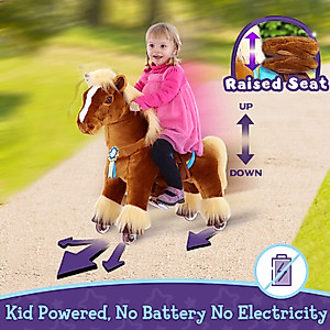 PonyCycle Official Walking Horse No Battery No Electricity Mechanical Brown Color Giddy up Pony Plush Toy Ride on Animal for Age 3-5 Years Small Size - K32