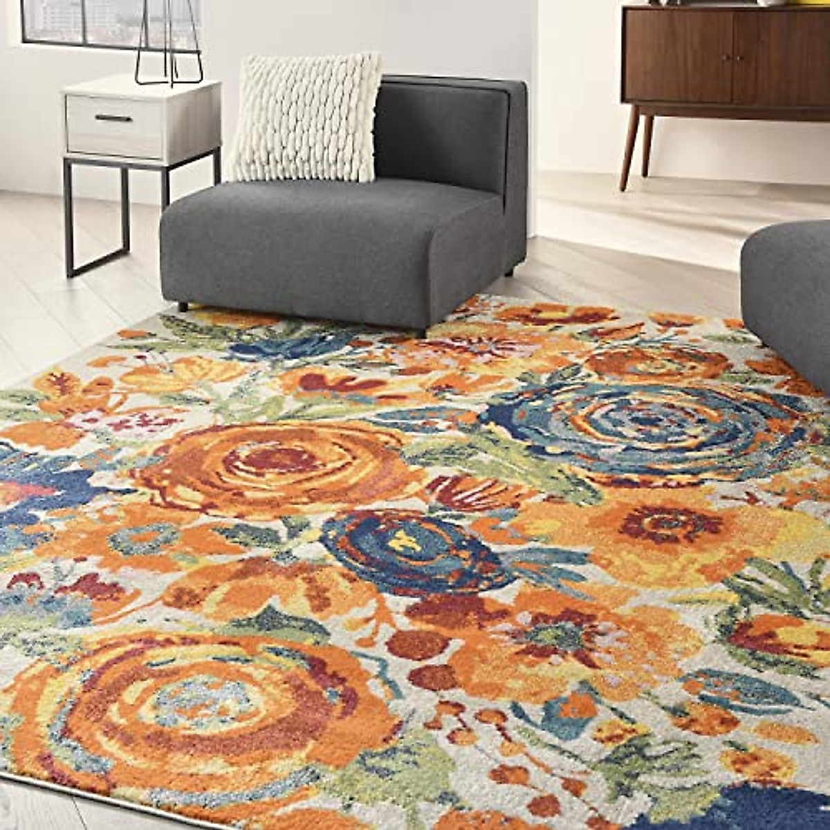 Nourison Allur Floral Ivory Multicolor 7'10" x 9'10" Area -Rug, Easy -Cleaning, Non Shedding, Bed Room, Living Room, Dining Room, Kitchen (8x10)
