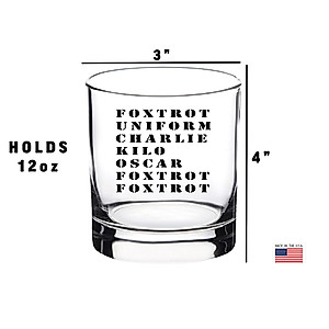Rogue River Tactical Funny Foxtrot OFF Acronym Joke Old Fashioned Whiskey Glass Gift For Military Veteran Active Duty
