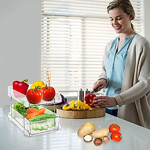 ruishetop 2-Tier Multi-Purpose Pull Out Cabinets Organizer Shelf, Under Sink Cabinet Organizer with Drawer, Sliding Basket Drawer Countertop Organizer Storage for Home Office Kitchen (Clear- 1 Set)