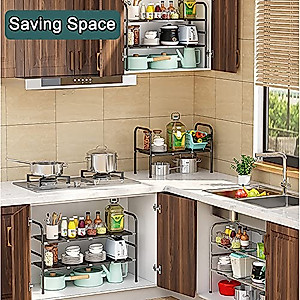 Under Sink Cabinet Shelf Organizer, Expandable Metal Under Sink Rack Storage with 8 Removable Panels for Kitchen Bathroom, 2 Tiers, Black