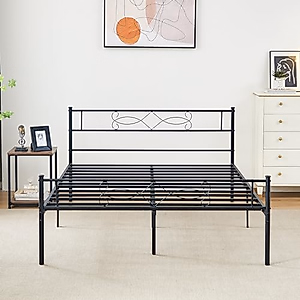Vecelo 14" Queen Size Metal Platform Bed Frame with Headboard,Premium Steel Slat Support No Box Spring Needed,Noise-Free Anti-Slip,Easy Assembly