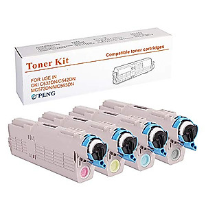 Compatible Toner cartridges for Oki Okidata C532 MC573 C532dn C542dn MC563dn MC573dn Printers 46490604, 46490603, 46490602, 46490601 High Yield BK/7K and CMY/6K Pages (4-Color Pack)