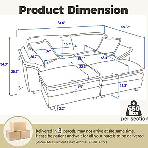 84" Stupendous Oversized Double Chaise Lounges Indoor, Comfy Corduroy Chaise Lounge Sleeper Chair with Ottoman, Convertible L Shaped Loveseat Deep Seat Modular Sectional Sofa for Living Room (Orange)
