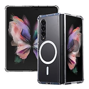 ioiFour for Samsung Galaxy Z Fold 3 Magnetic Clear Case, Compatible with Wireless Charger and Magsafe Card Wallet, Simplistic Transparent Shockproof and Drop-Proof Case