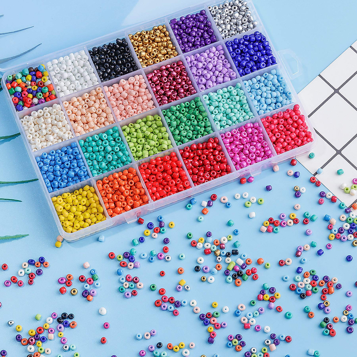 4800pcs 4mm 6/0 Pony Beads Glass Seed Beads for Bracelet Jewelry Making Kit, Beads Assortments Kit for Adults Girls Small Beads for Necklace Ring Making Kits Christmas Birthday Gifts