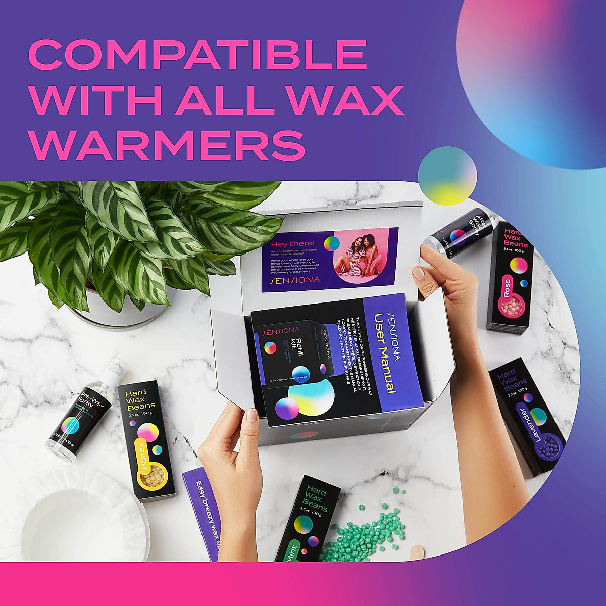 Sensiona Depilatory Hard Wax Beans, Refills Kit Waxing Beads, 4 X Wax Beads (Total 14oz) Scented Wax Pellets Hair Removal for Brazilian, Bikini, Face, Underarm, Before/After Waxing Skin Care Sprays